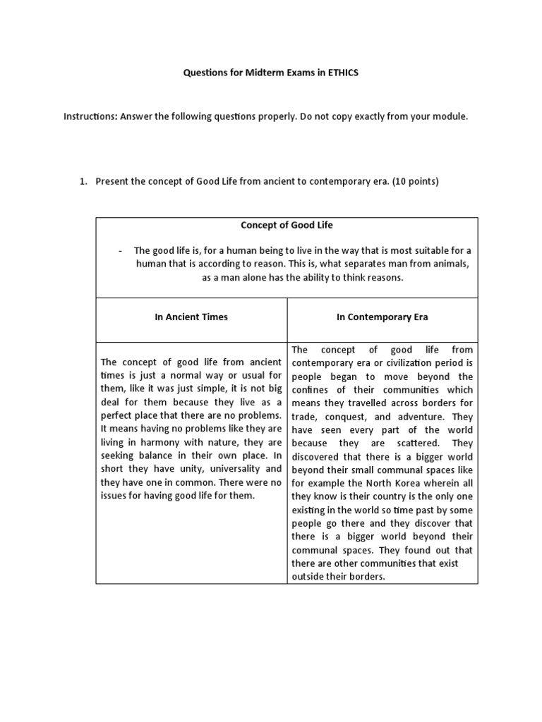 Questions For Midterm Exams in ETHICS | PDF | Meaning Of Life | Reason