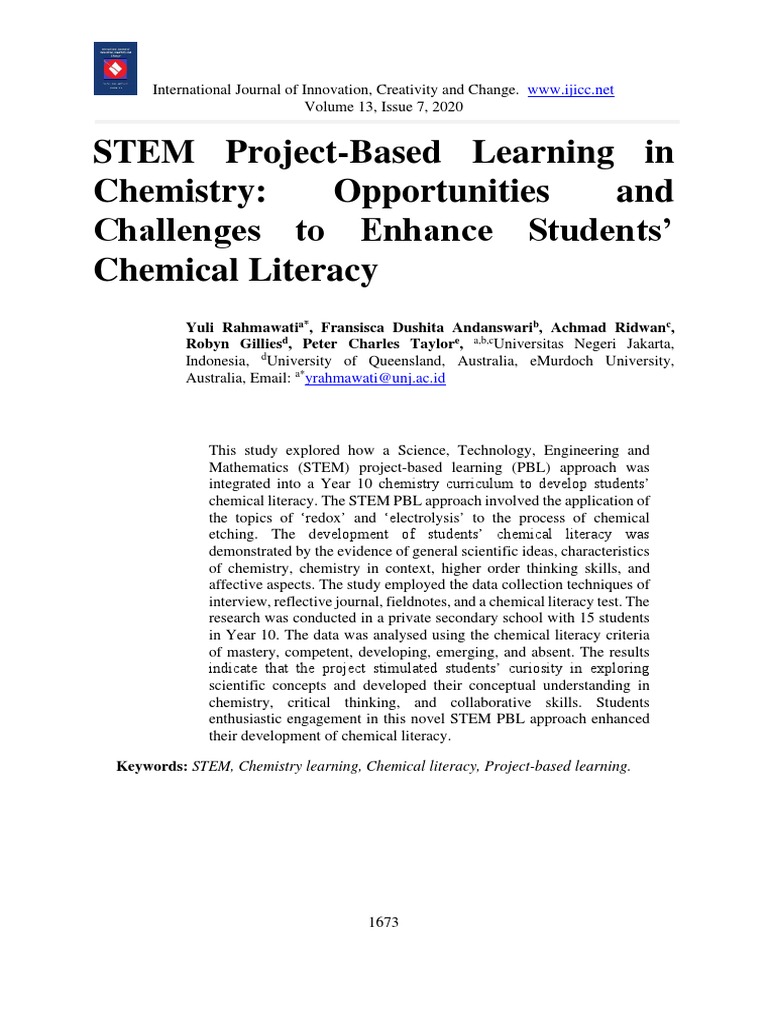 STEM Project-Based Learning in Chemistry Opportunities and Challenges ...