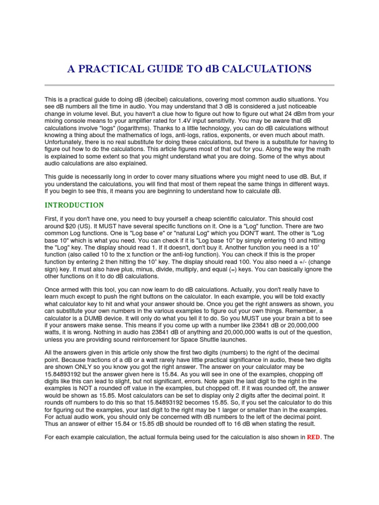 A Practical Guide to dB Calculations Made Simple | PDF