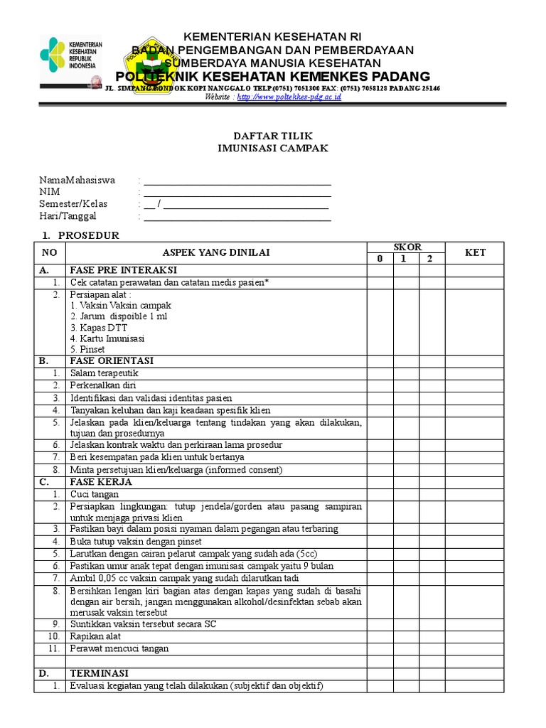 Daftar Tilik Imunisasi Campak | PDF
