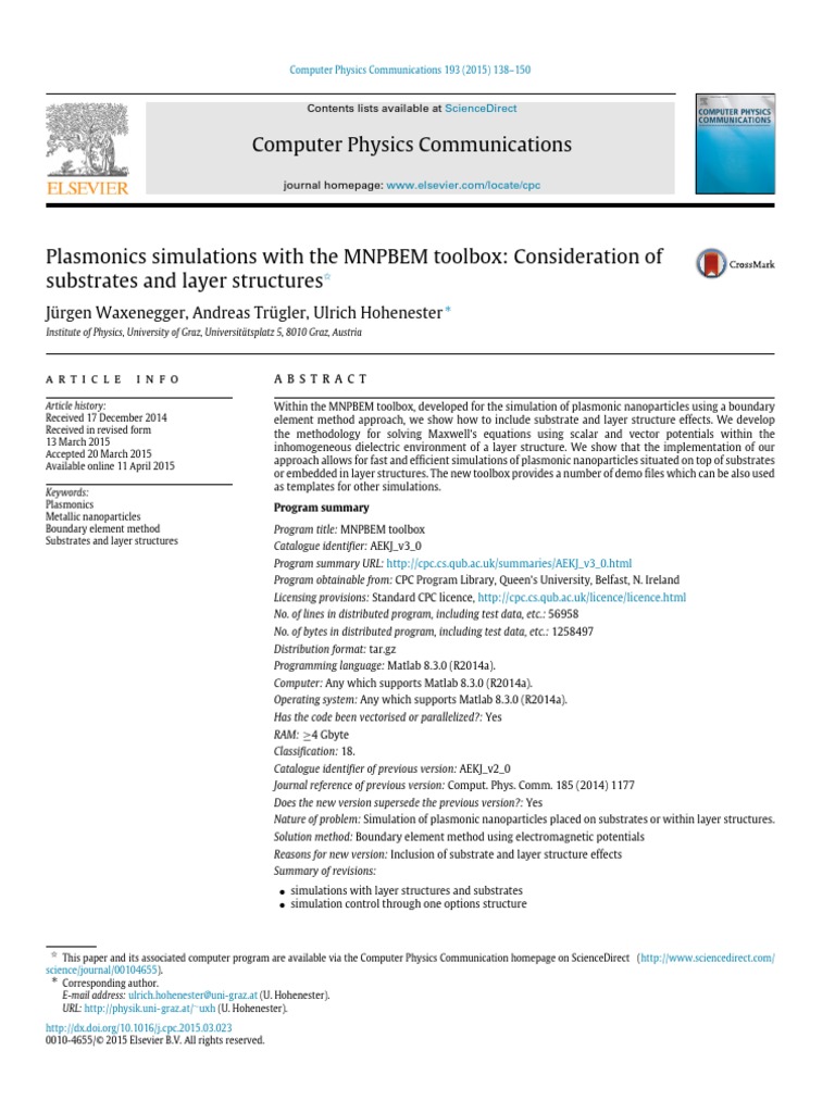 Computer Physics Communications: Jürgen Waxenegger, Andreas Trügler, Ulrich Hohenester | PDF ...