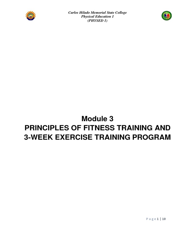 Principles of Fitness Training and 3-Week Exercise Training Program ...