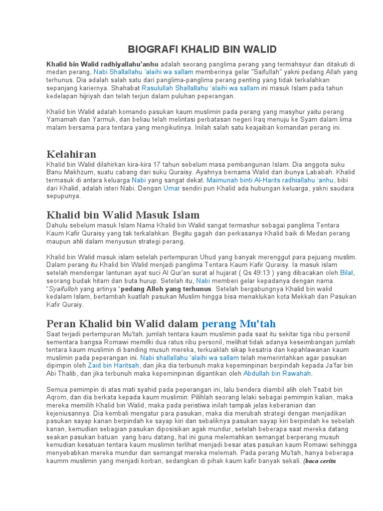 Biografi Khalid Bin Walid | PDF