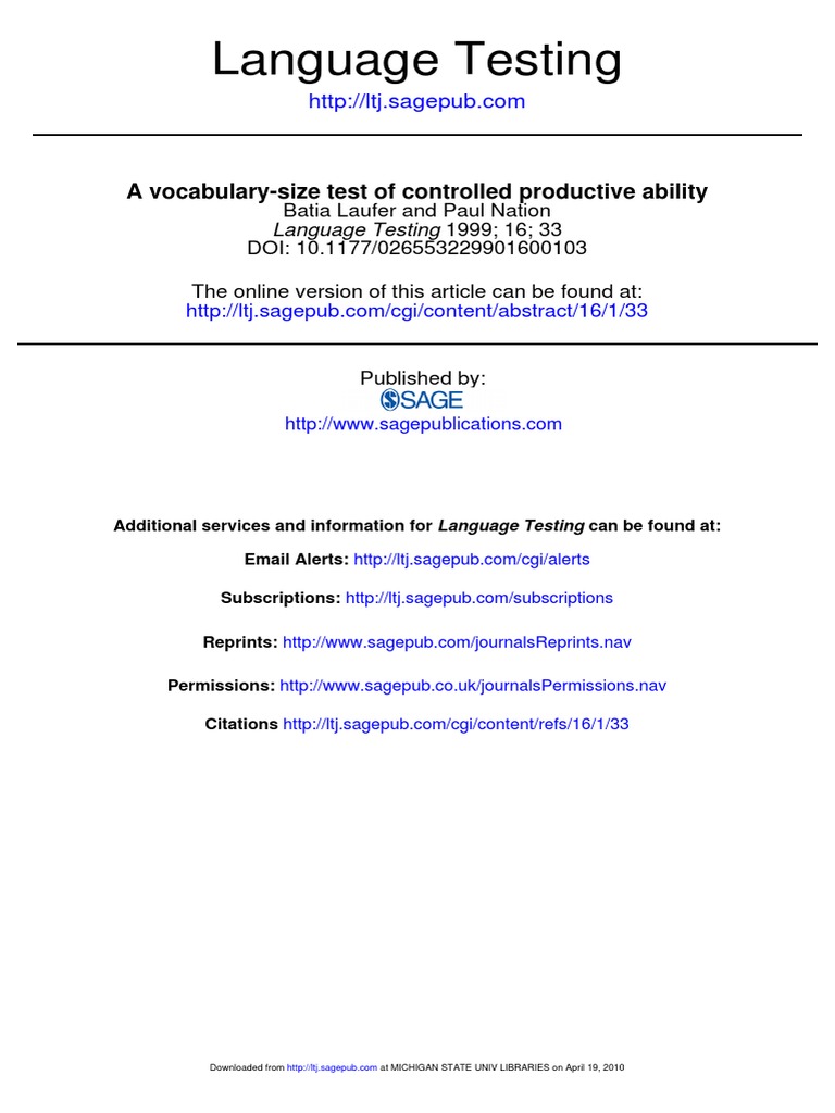 Test of Productive Vocabulary | PDF | Vocabulary | Sat