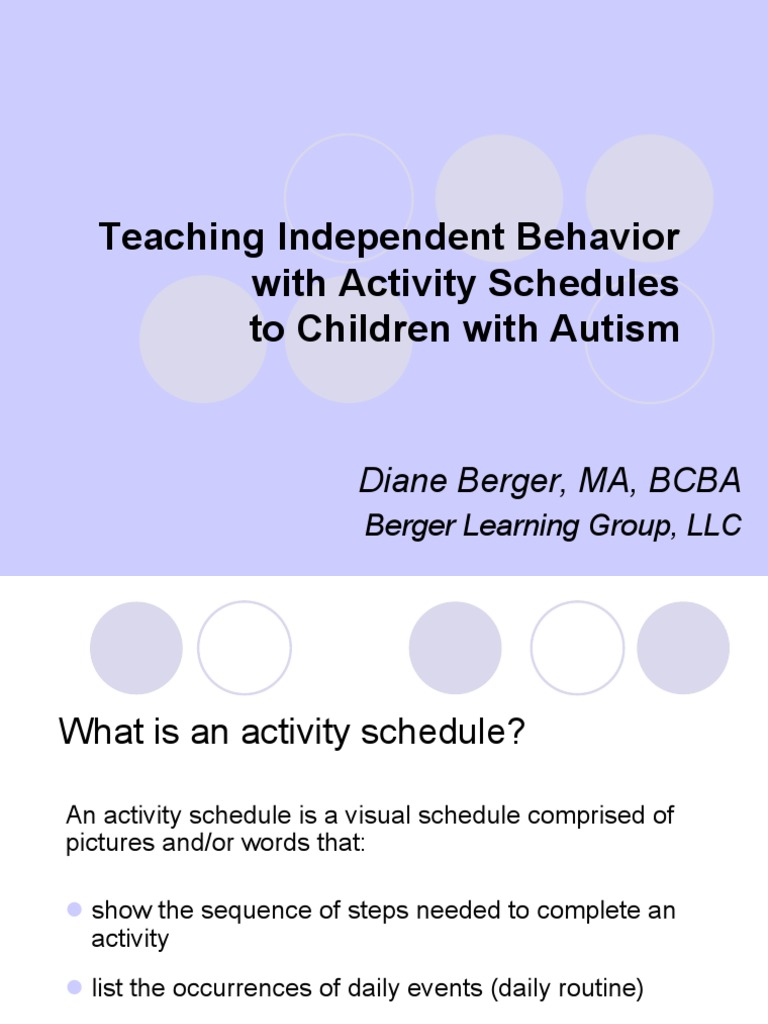 Teaching Independent Behavior With Activity Schedules To Children With ...
