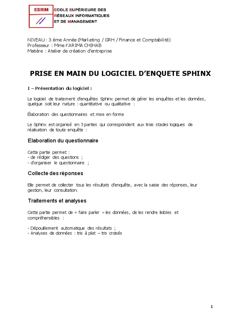 Prise en main du logiciel Sphinx | PDF