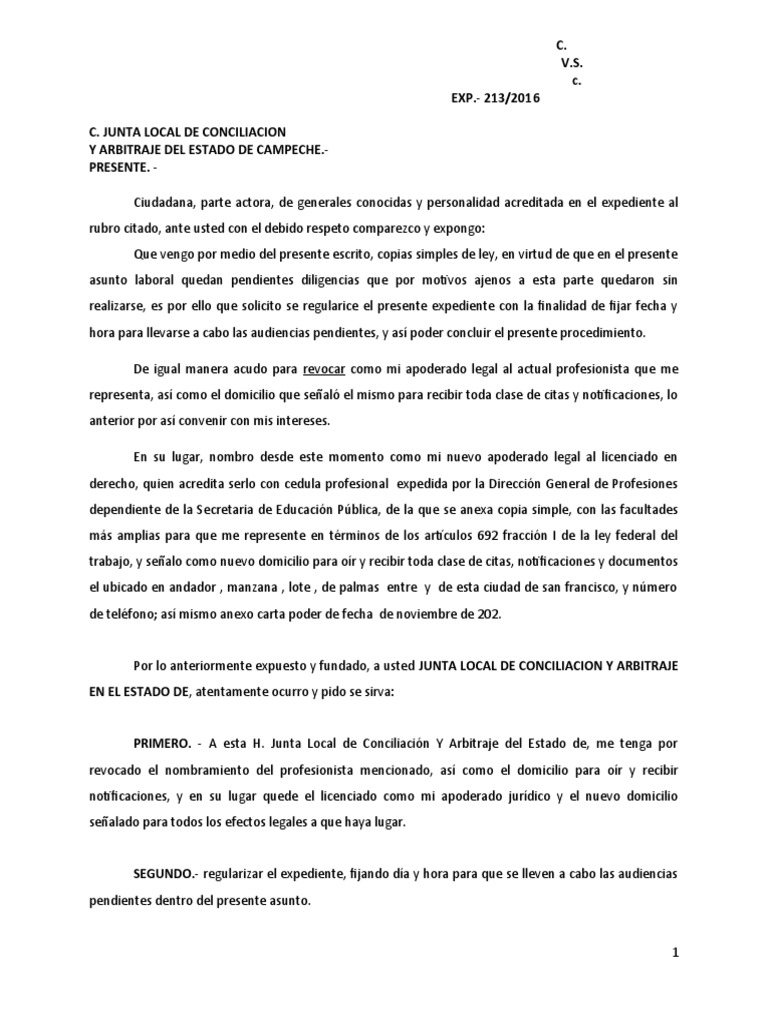 Solicitud de Cambio de Apoderado Juridico en Juicio Laboral | PDF | Justicia | Crimen y violencia