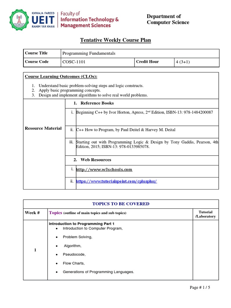 COSC 1101 Programming Fundamentals | PDF | Control Flow | C++
