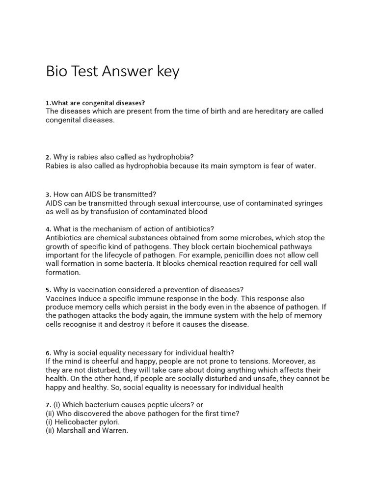 Bio Test Answer Key | PDF