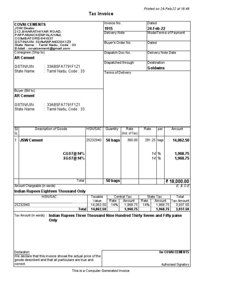 AR Cement 1 | PDF | Invoice | Economies
