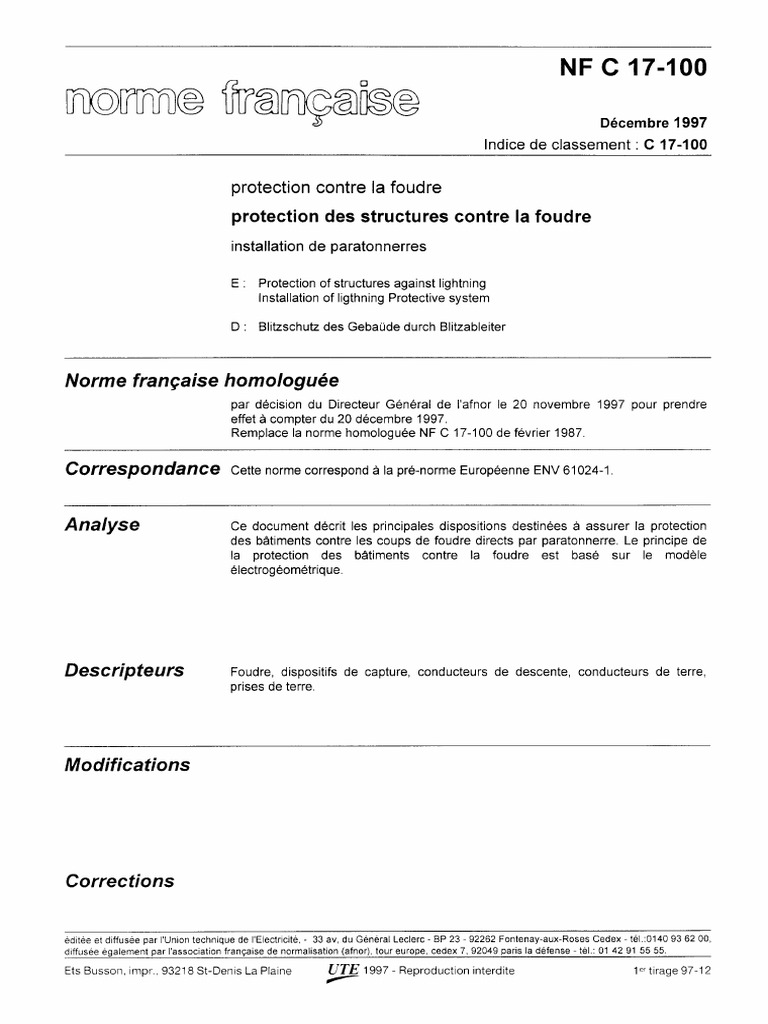 NF C17-100 Modifiée Foudre | PDF