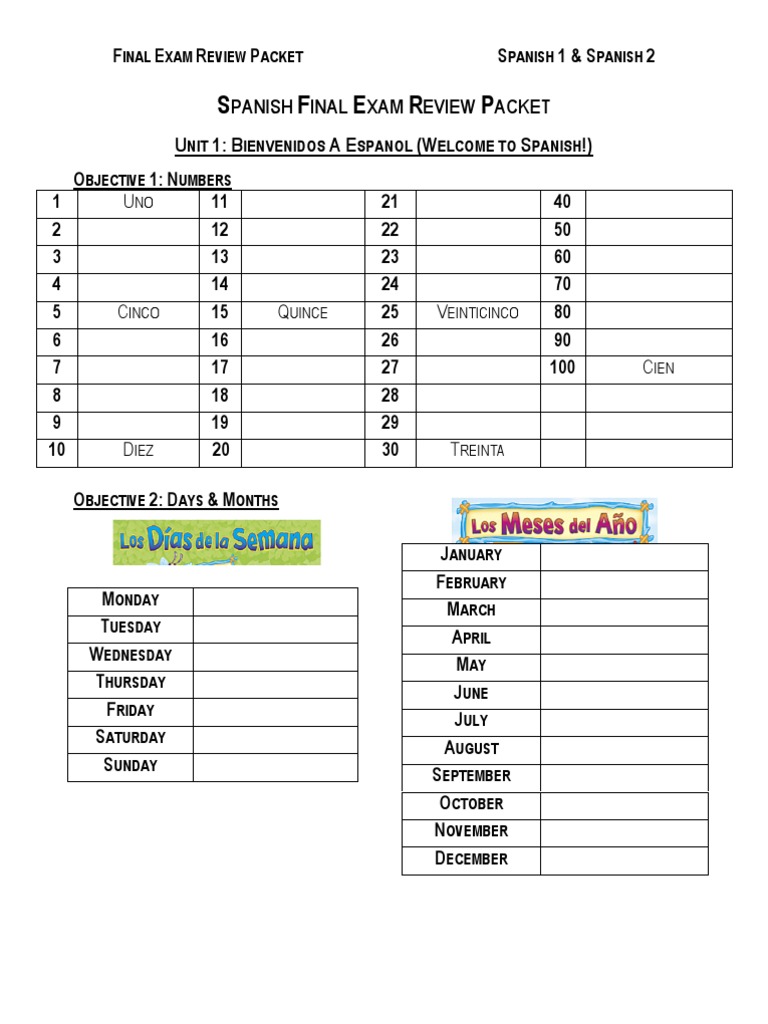Final Exam Review Packet - SPANISH 2 (Compiled Version) | PDF