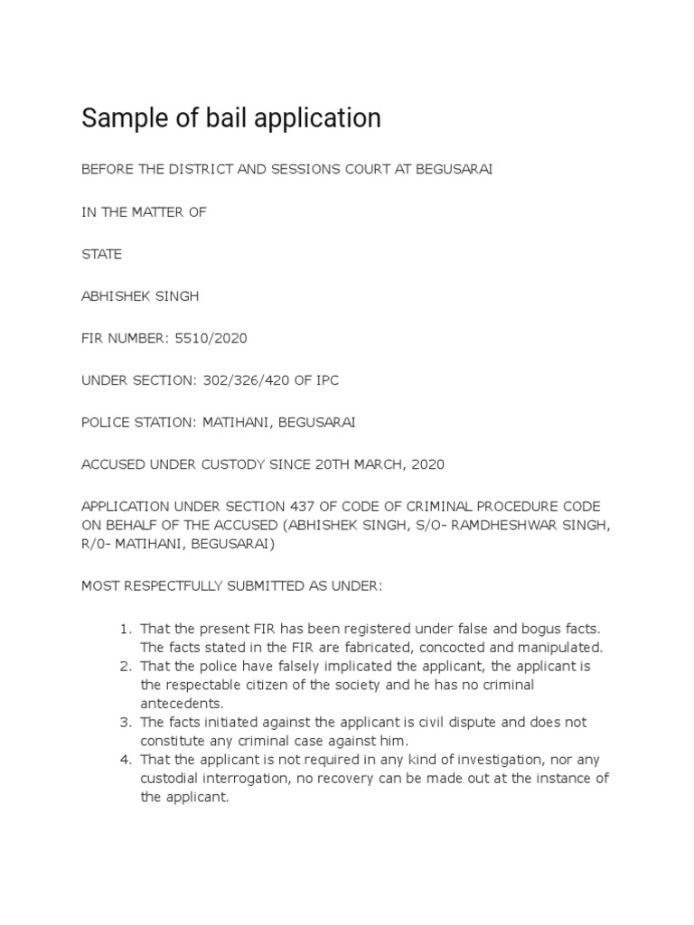 Sample of Bail Application | PDF