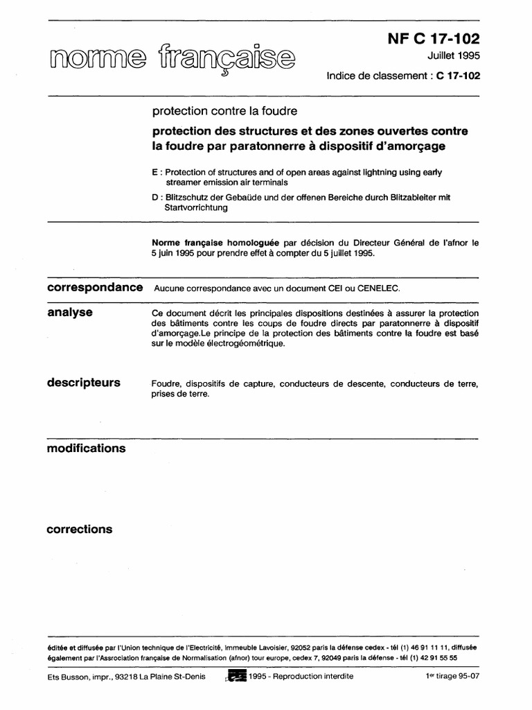 NF C17-102 Modifiée Foudre Et Surface | PDF