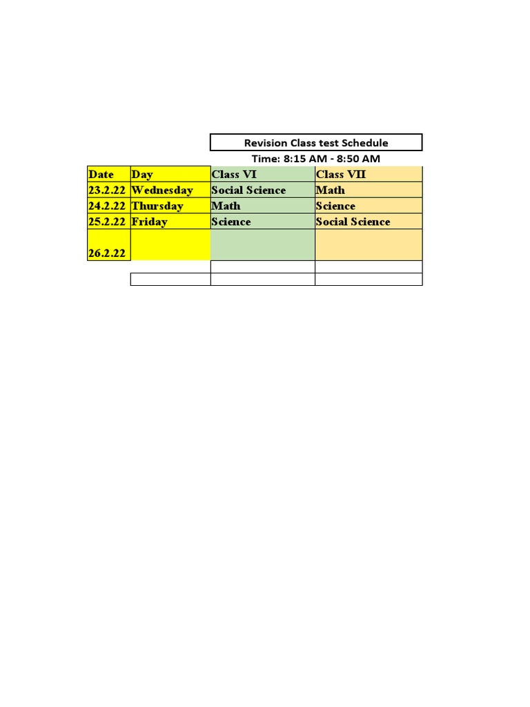 Revision Class Test Schedule | PDF