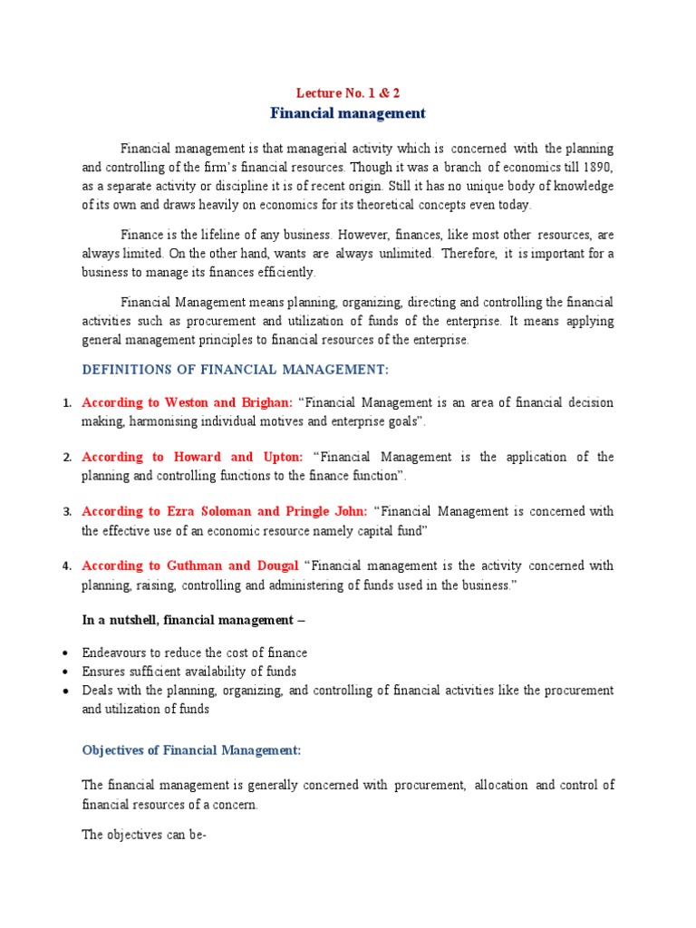 1 & 2. Financial Management | PDF | Financial Capital | Dividend