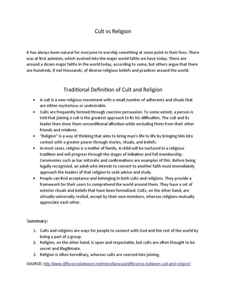 Cult Vs Religion: Summary | PDF | Bhakti | Spirituality