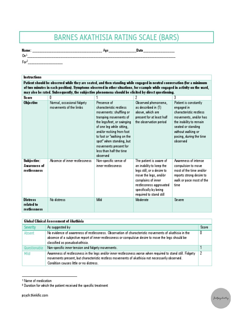 Barnes Akathisia Rating Scale (BARS) | PDF | Epidemiology ...