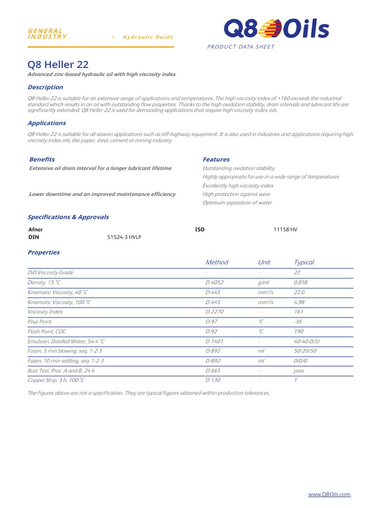 Q8 Heller 22 - Pds - HVLP - En. | PDF | Viscosity | Lubricant
