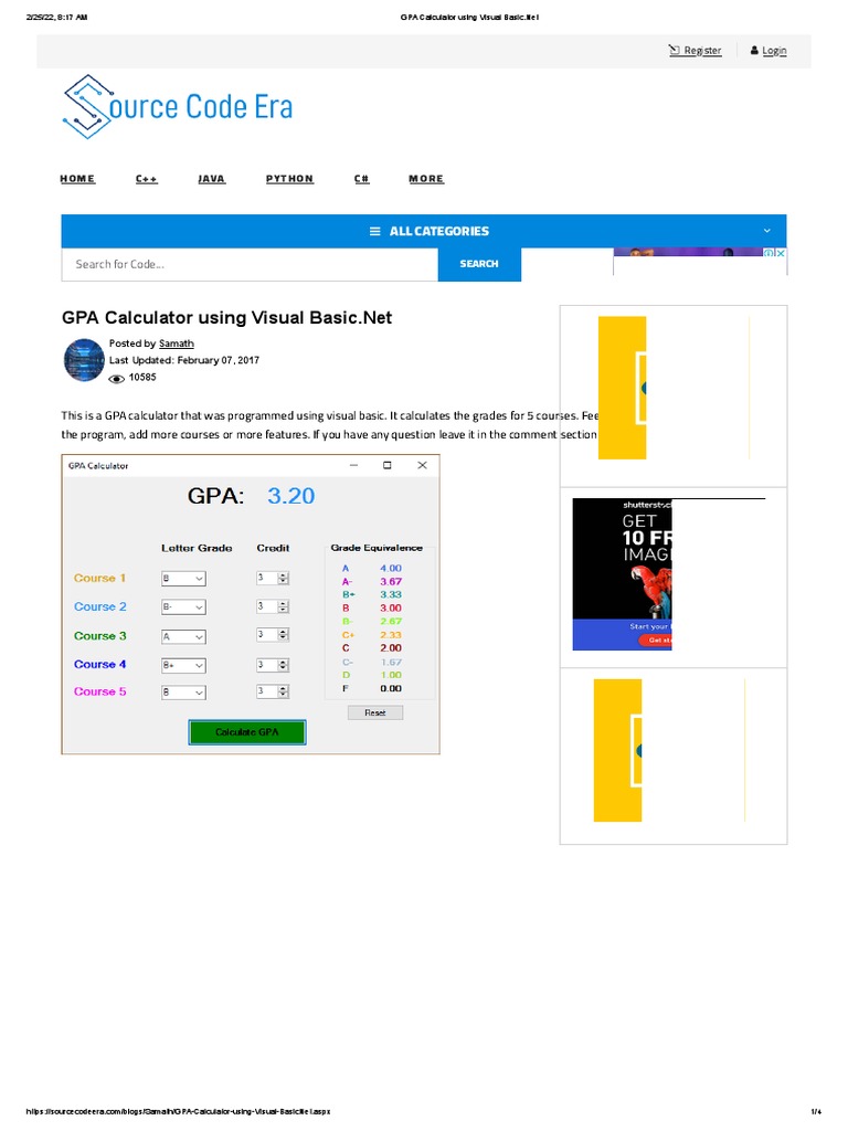 Gpa Calculator Using Visual Pdf Visual Basic Net Computing