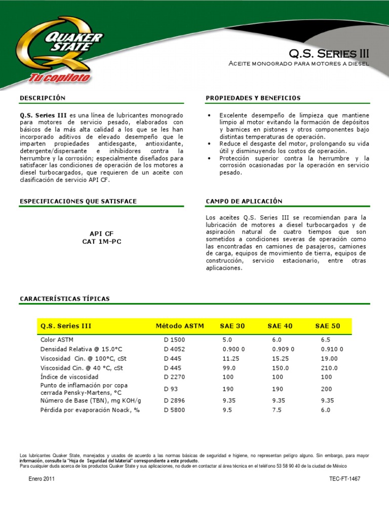 Quaker State Series III Diesel SAE 40 | PDF | Lubricante | Química