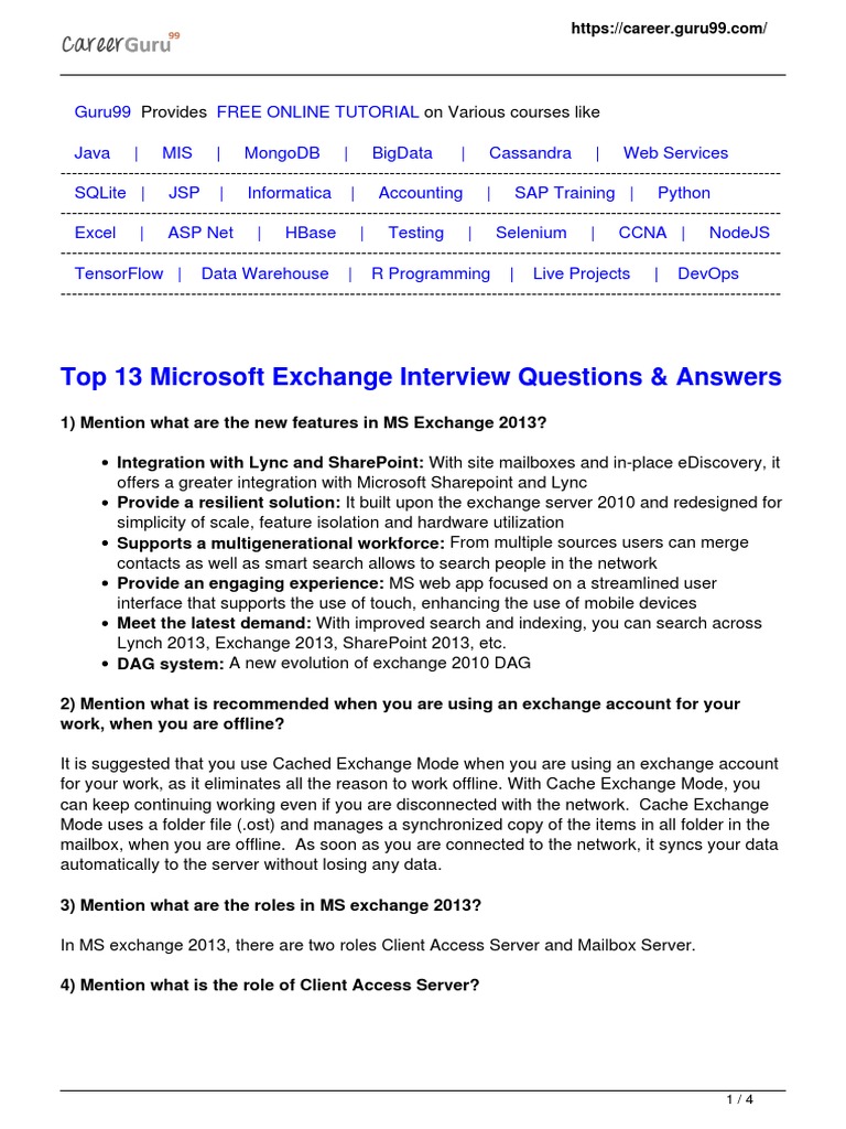 Top 13 Microsoft Exchange Interview Questions & Answers | PDF | Microsoft Outlook | Computing