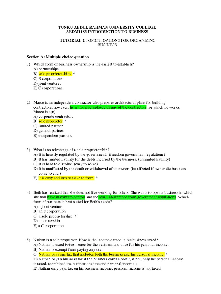 Tutorial 2 (Student Copy) Abdm1183 Intro To Business | PDF ...