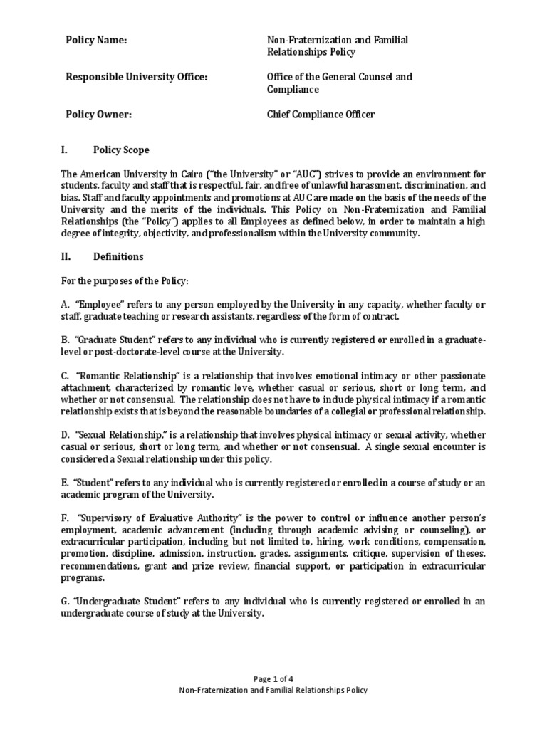 Non Fraternization and Familial Relationships Policy 8-31-20 | PDF ...