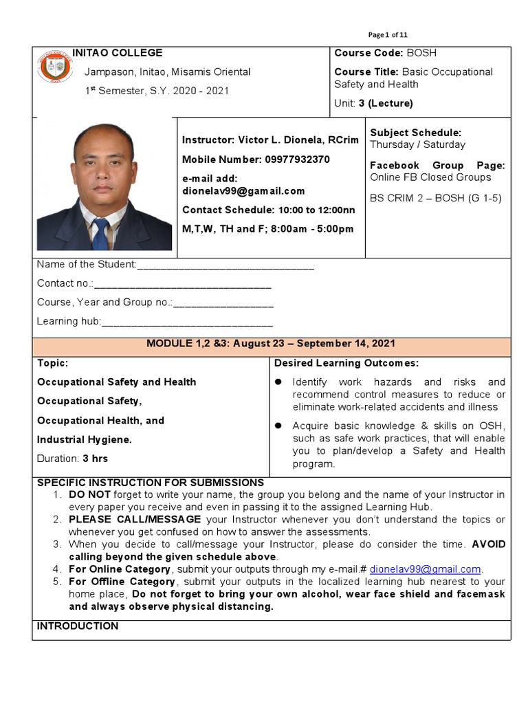 Module 1 2 3 Bosh Pdf Occupational Safety And Health Employment
