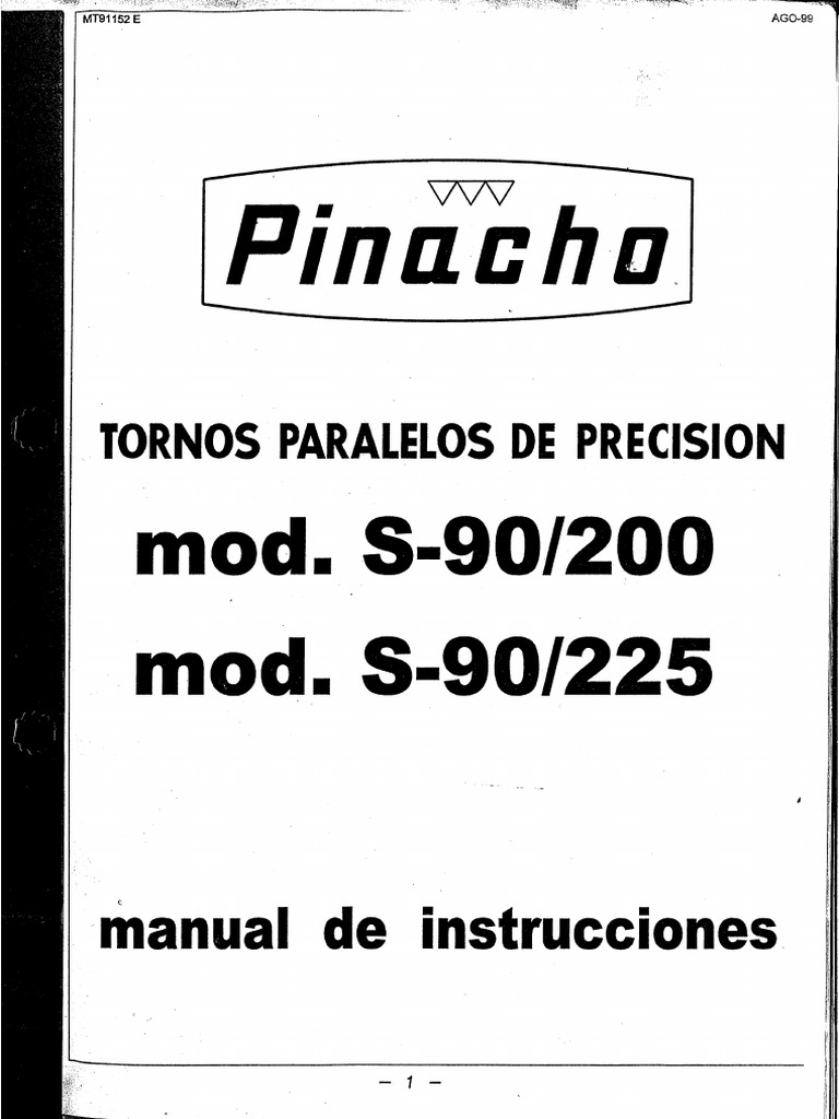 TORNO PARALELO MANUAL Pinacho S-90-260 METOSA 2662 | PDF