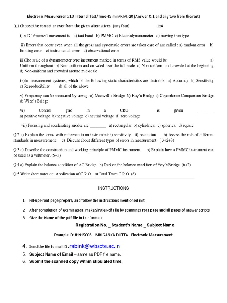 Electronic Measurement Test Paper | PDF | Observational Error | Voltage