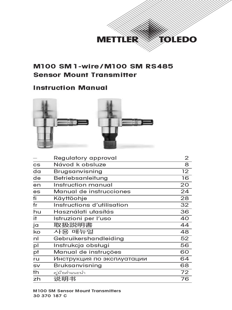 M100 SM 1-Wire / M100 SM RS 485 Sensor Mount Transmitter Instruction ...