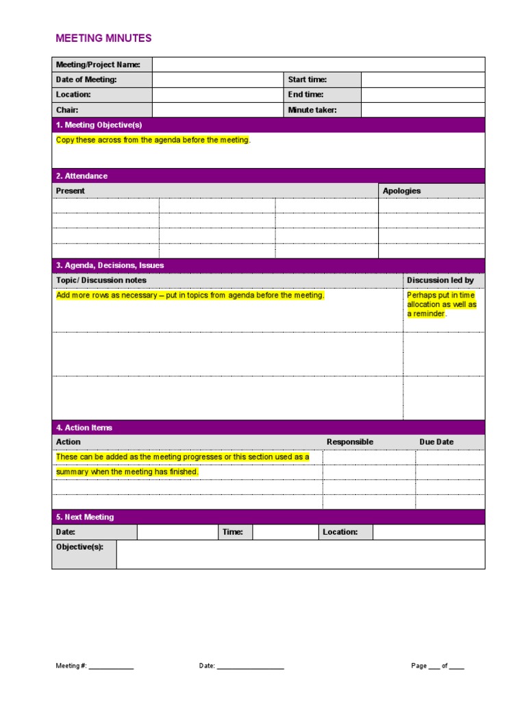 Meeting Minutes Template for Projects | PDF
