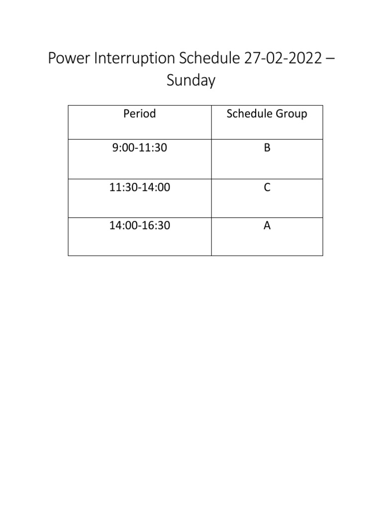27 02 2022 Power Interruption Schedule | PDF | Wellness