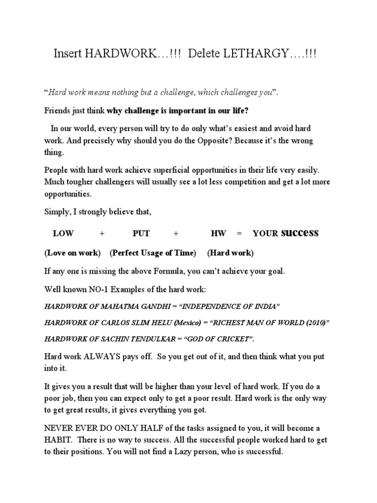 Hard Work Means Nothing But A Challenge | PDF