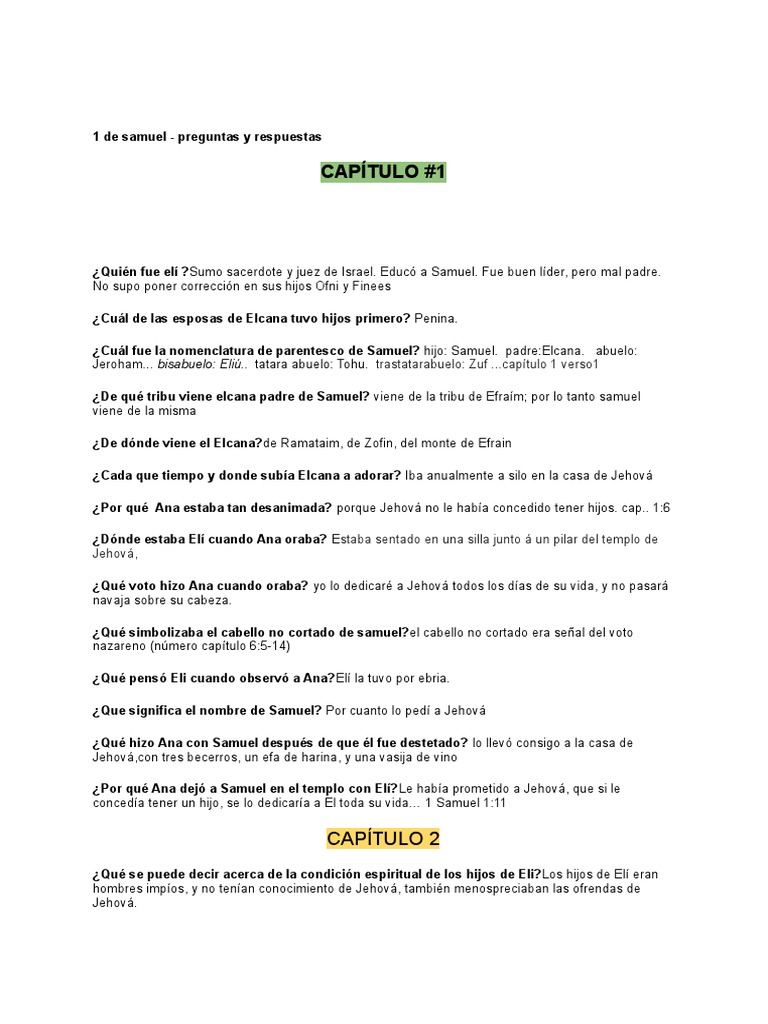 Preguntas y Respuestas.. 1 Samuel | Descargar gratis PDF | Saulo | David