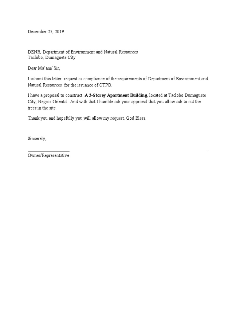 DENR CTPO tree cutting request for 3-storey apartment building Taclobo ...