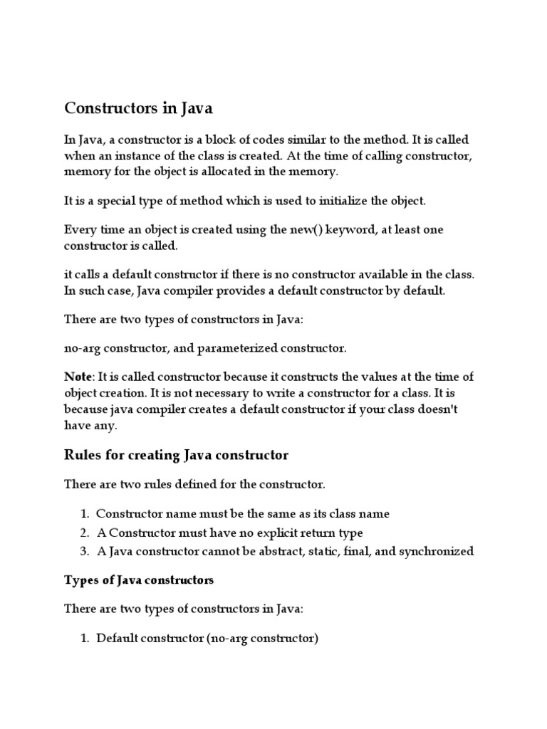 Constructors in Java: Rules For Creating Java Constructor | Download ... Constructors in Java: Rules For Creating Java Constructor | Download ...