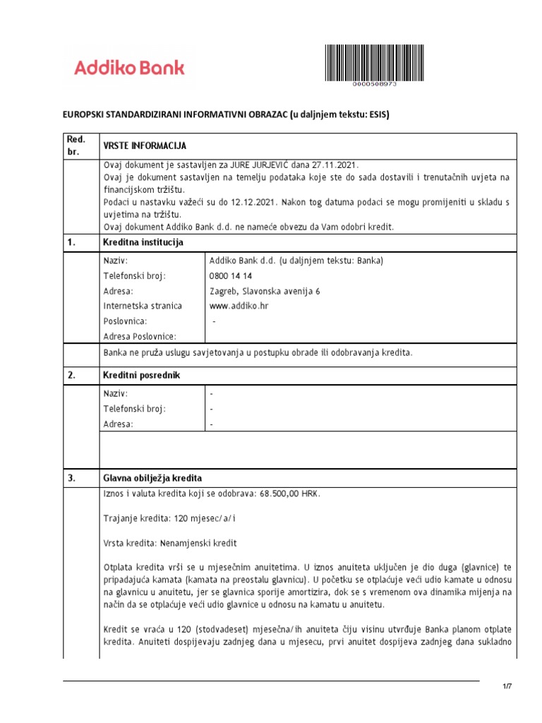 Europski Standardizirani Informativni Obrazac | PDF