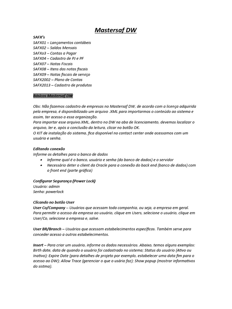 Curso Mastersaf DW | Download grátis PDF | Bancos de dados | Contabilidade