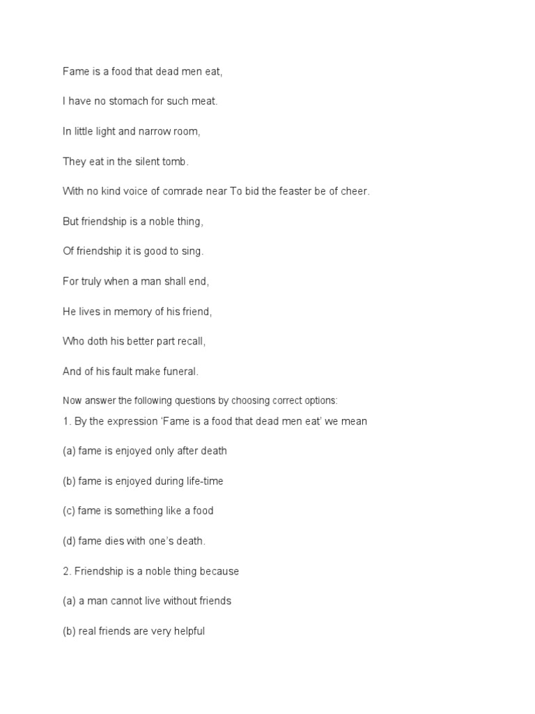 Poetry Comprehension Class 6 | PDF