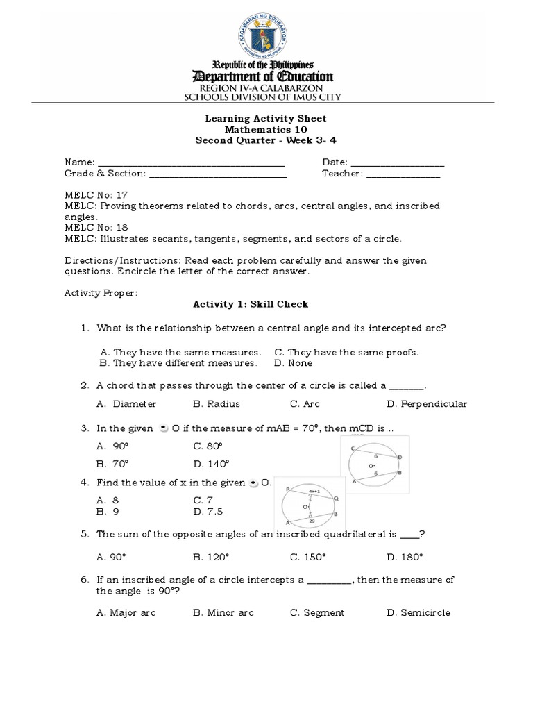 Learning Activity Sheet Mathematics 10 Second Quarter - Week 3-4 | PDF ...
