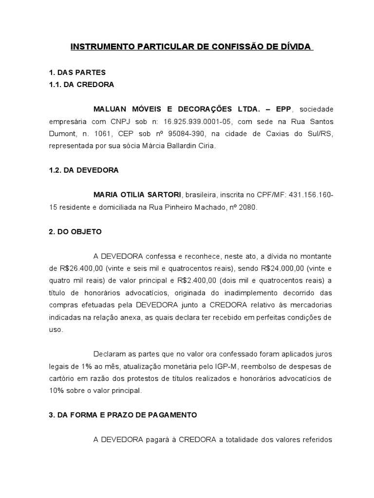 Confissão de Dívida Maria Otilia | Descargar gratis PDF | Nota ...