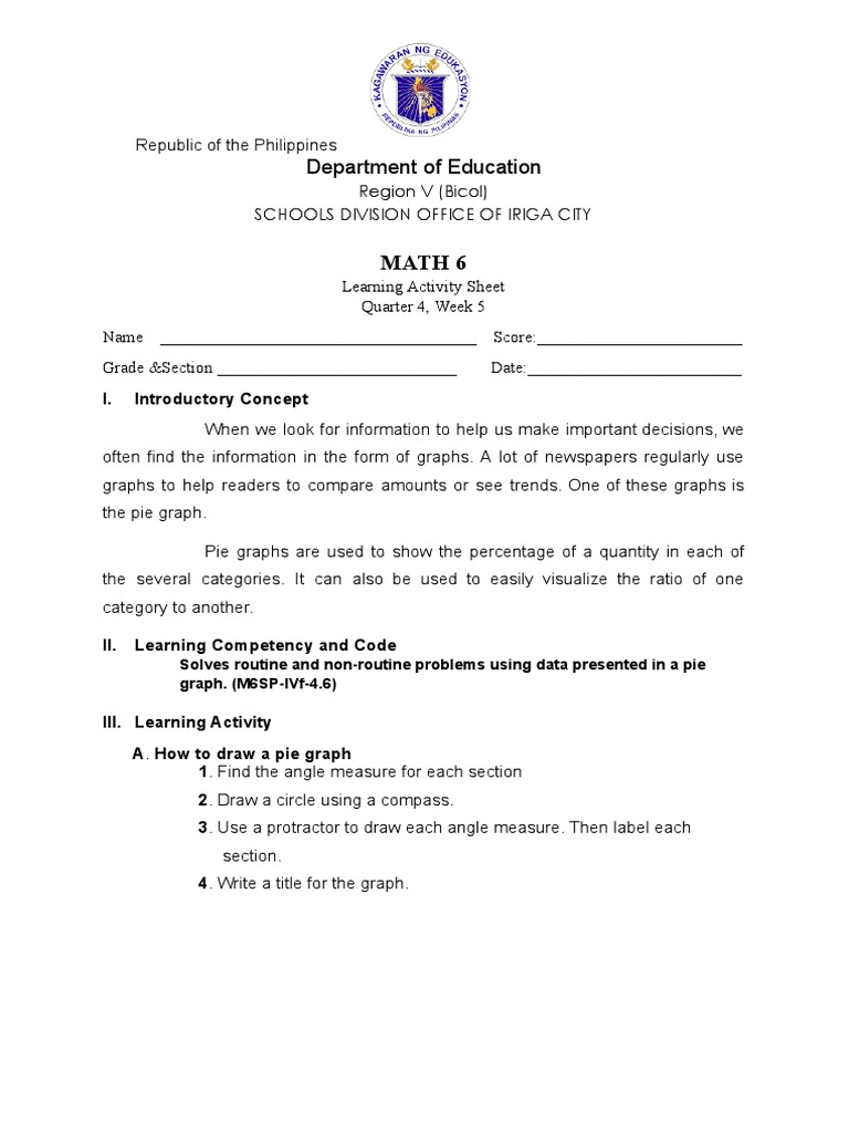 Las Math 6 Q4week5 | PDF | Pie Chart