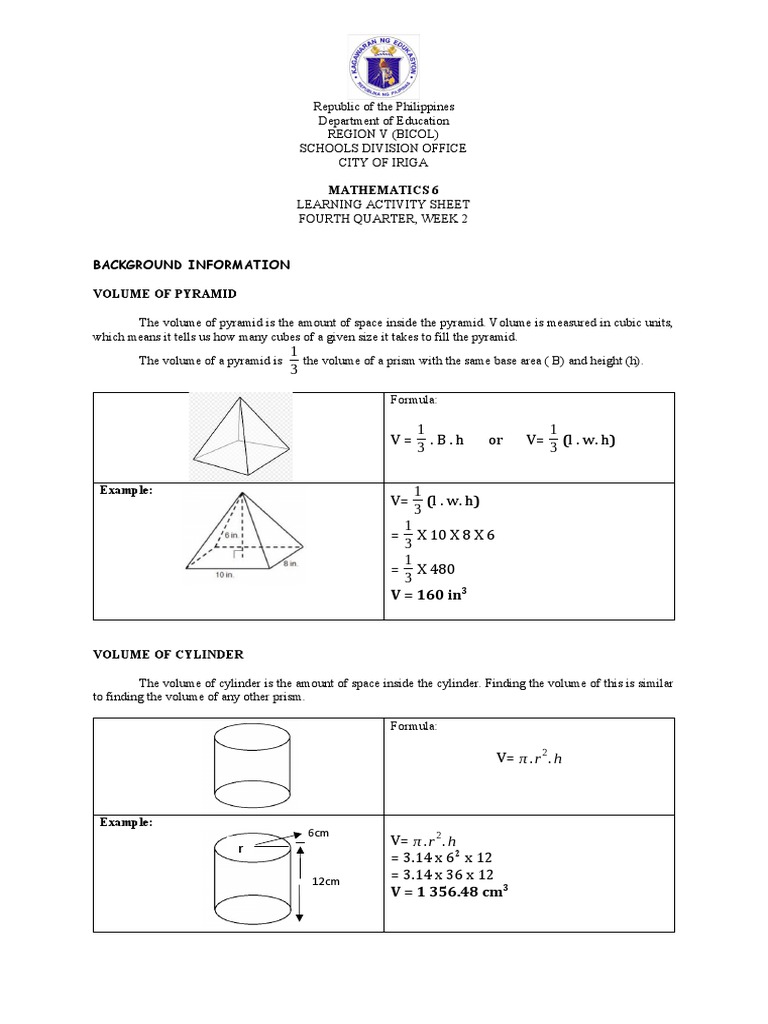 Las Math 6 q4 Week 2 | PDF | Volume | Area
