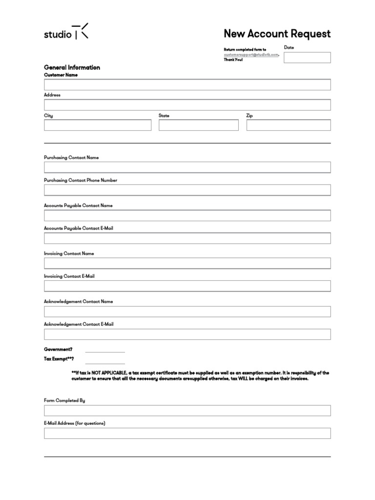 New Customer Account Setup Form | PDF | Accounts Payable | Invoice