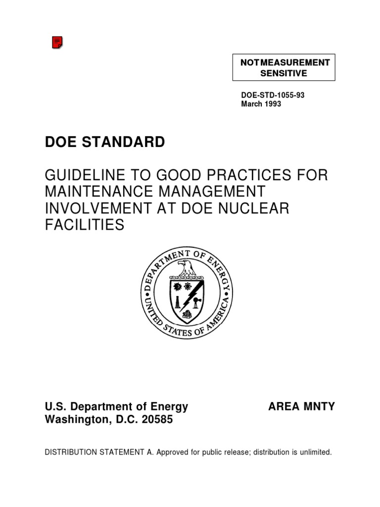 Doe Standard: Guideline To Good Practices For Maintenance Management ...
