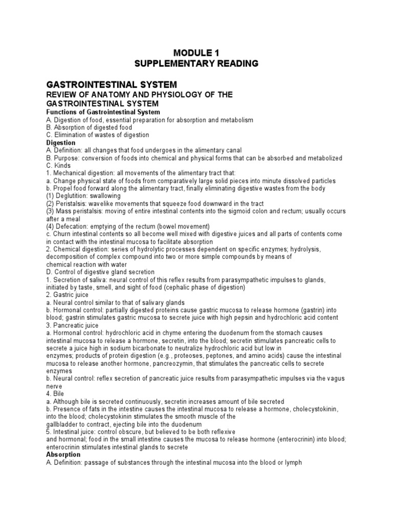 Module 1 NCM 116 Supplementary Reading | PDF | Digestion | Glucose