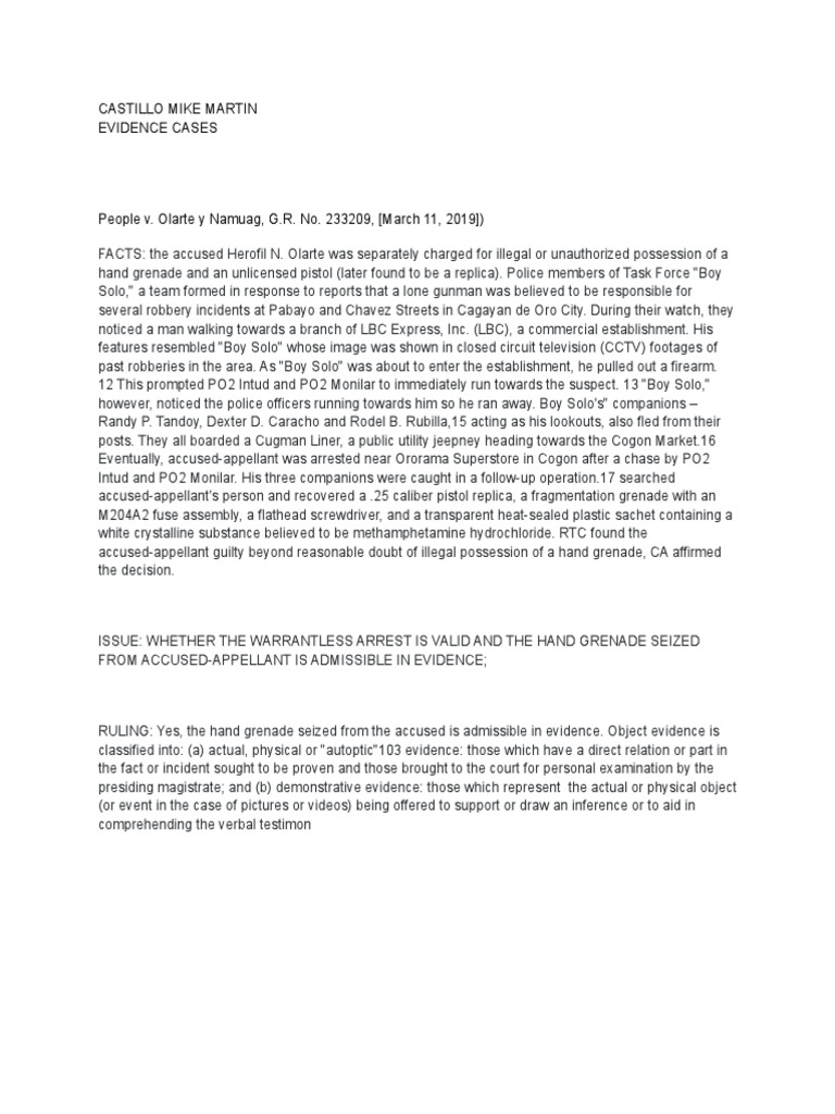 Evidence Case Digest | PDF | Complaint | Prosecutor