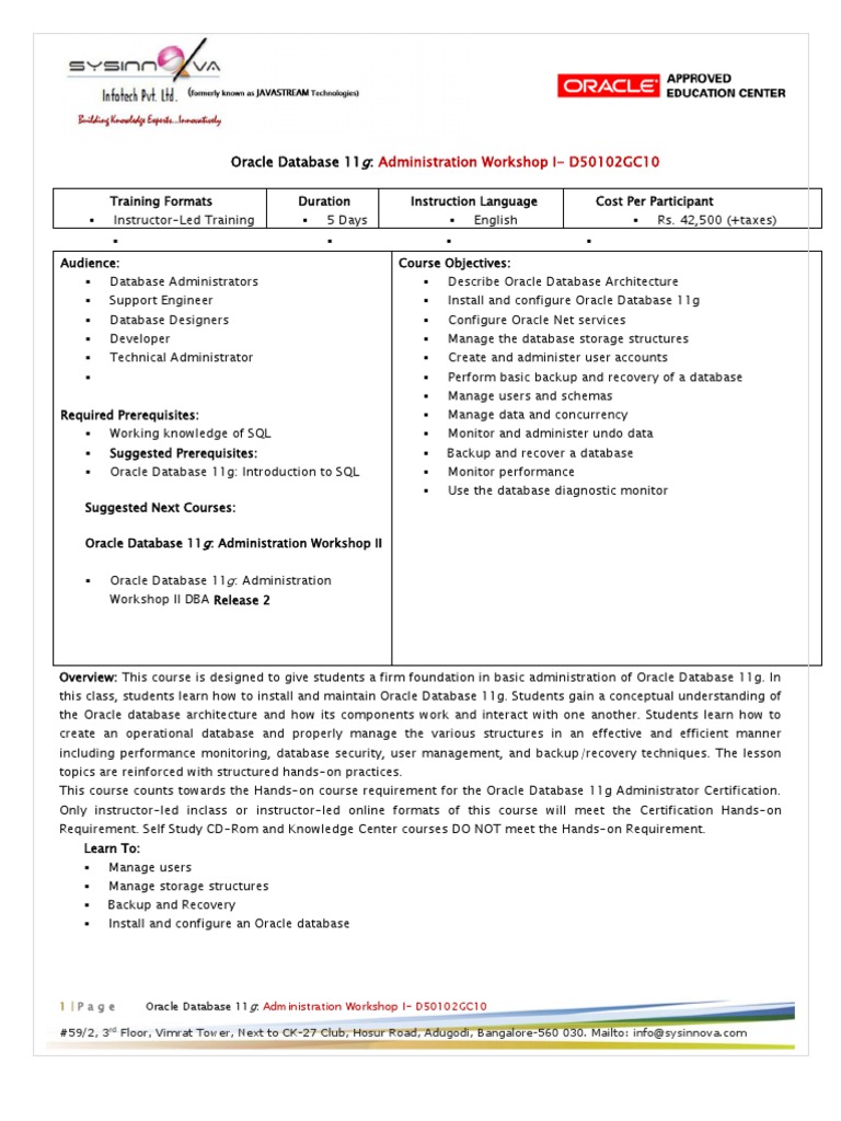 Oracle Database 11g Administration Workshop I D50102gc10 Pdf Oracle Database Backup